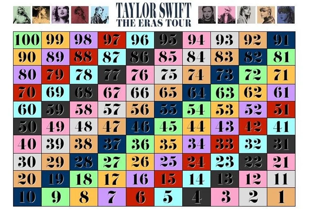 TAYLOR SWIFT THE Eras Tour Concert 100 Day Countdown Chart Poster A4 ...