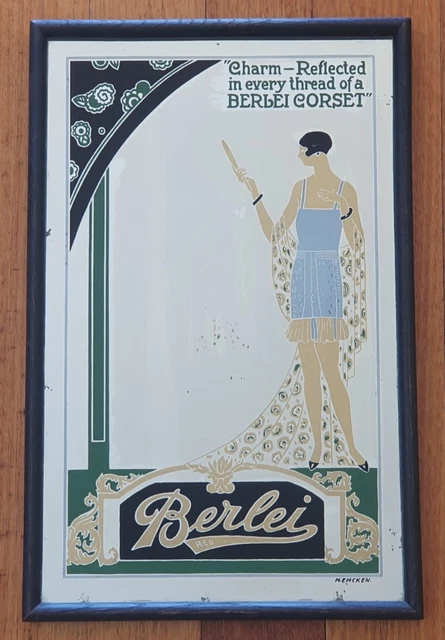 VINTAGE 1930 BERLEI Corsets - Art Deco Advertising Mirror 42cm x 27cm ...