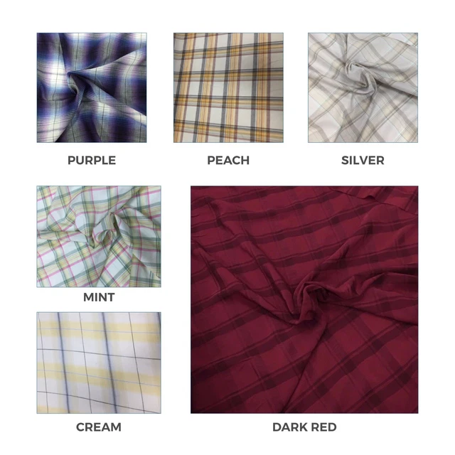 TARTAN STOFF VISKOSEFUTTER 6 Farben kariertes Kleid Handwerk weiches ...