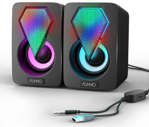 AUNNO PC SPEAKERS, USB Powered Computer Speakers with Muti RGB Light ...