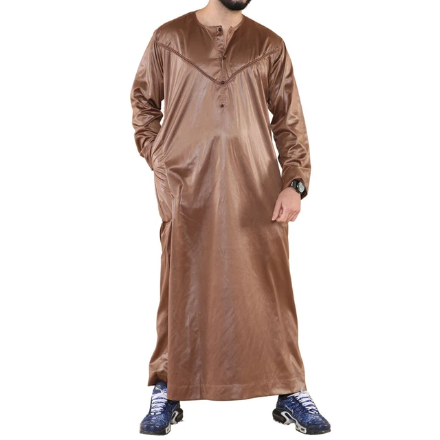 HOMMES BRONZE THOBE Juba Saoudien Erirats Omanais Islamique Arabe Satin ...