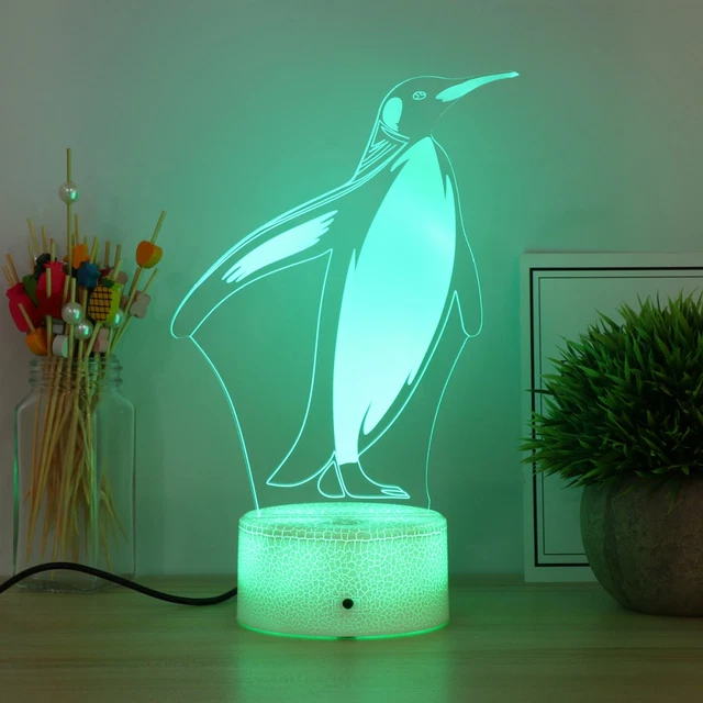 PENGUIN PATTERN 3D LED Touch Night Lamp Acrylic Illusion Light Colorful ...