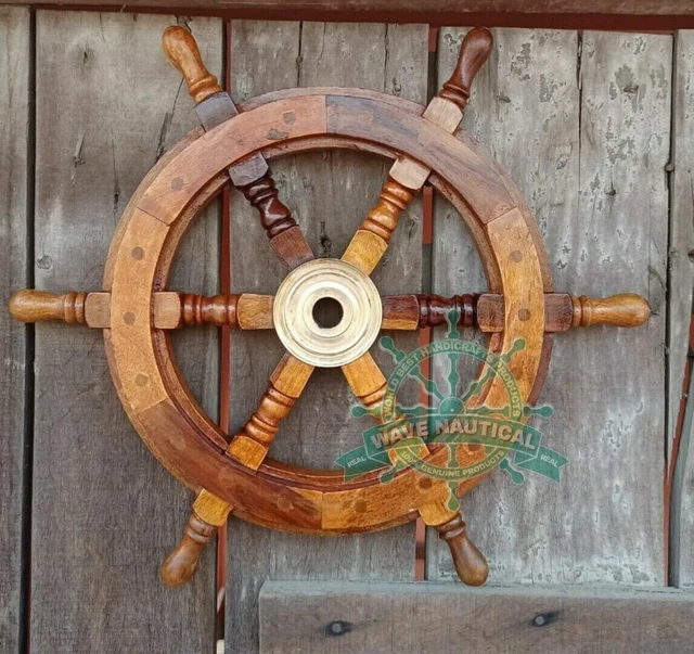 ROUE DE BATEAU nautique en laiton et bois de 18 pouces, décoration murale... EUR 54,38 - PicClick FR