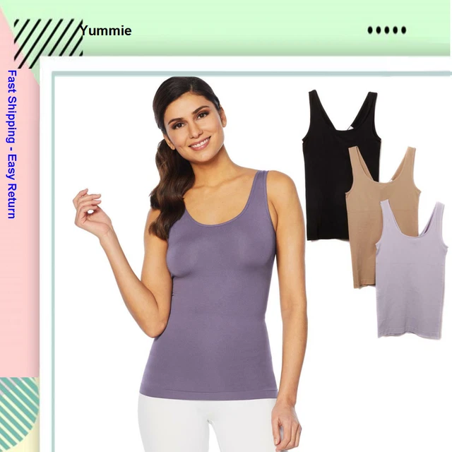 YUMMIE 3-PACK SEAMLESS 2-Way Shaping Tank, Black/Almond/Thistle, 1X/2X ...