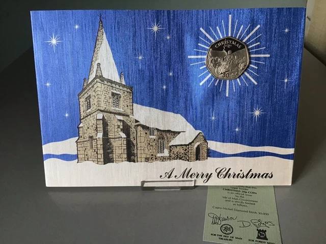 ISLE OF MAN Manx Christmas 50p 1988 Motorcycle And Side Car In Card COA ...