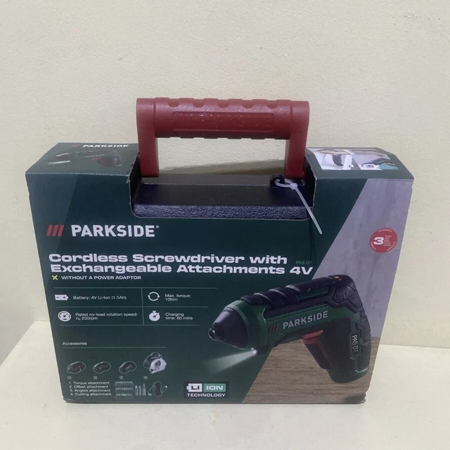 PARKSIDE CORDLESS SCREWDRIVER With Exchangeable Attachments 4V PAS D7 £ ...
