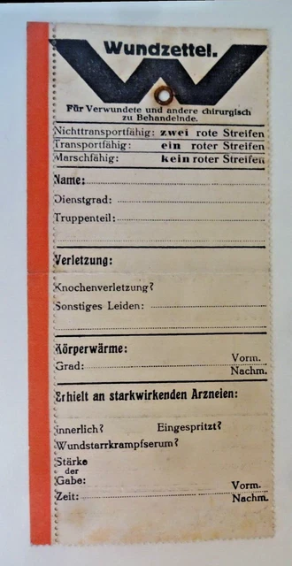 WW1 GERMAN 'Wound Notes' label for wounded personnel, unused. £4.88 ...