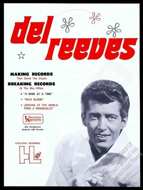 1968 DEL REEVES photo United Artists Records music trade print ad £34. ...