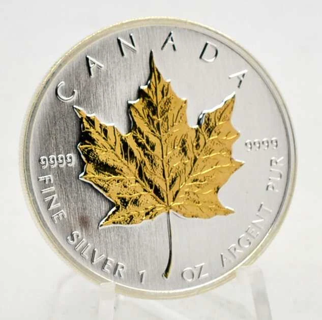 1 OZ SILBER Maple Leaf Canada 2002 gilded Lagerräumung EUR 49,00 ...