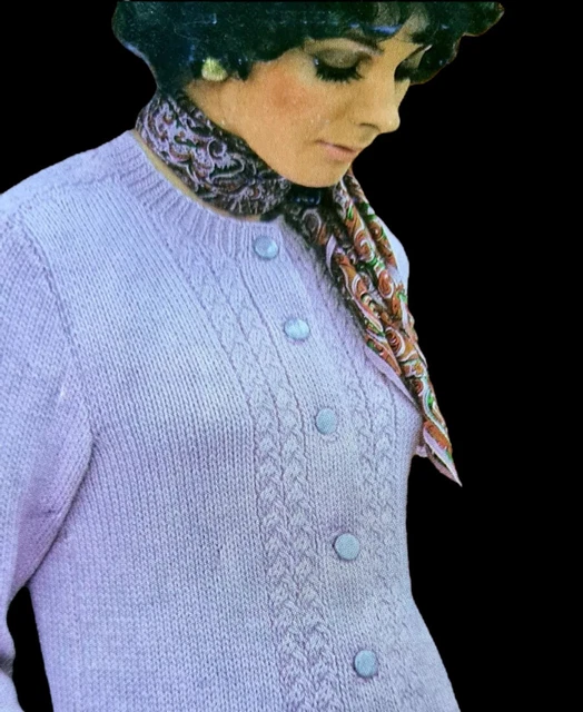 1960S CABLE TWIST Cardigan Retro DK 12 Ply Cleckheaton 7039 Knitting ...