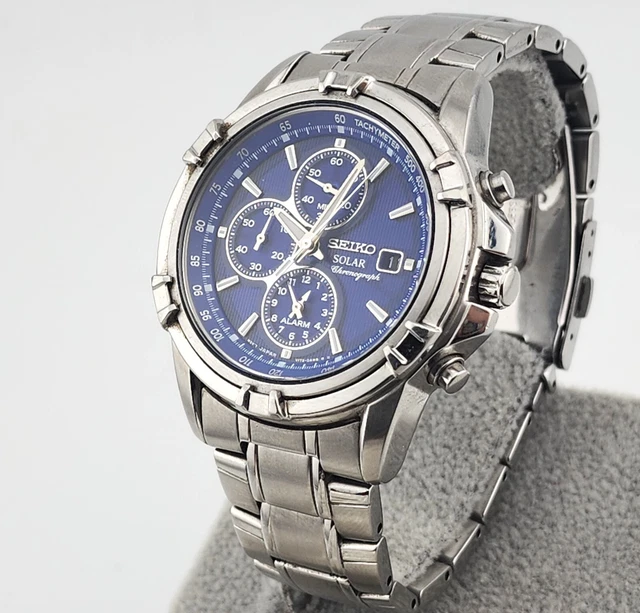 SEIKO V172-0AJ0 SOLAR Mens Blue Dial Chronograph Date Stainless Steel 43mm $208.00 - PicClick AU