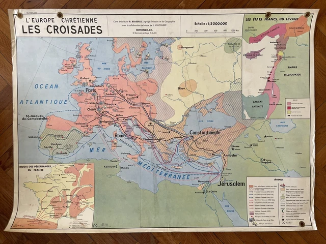 CARTE AFFICHE SCOLAIRE plastifiée type Vidal - Les Croisades / Centres ...