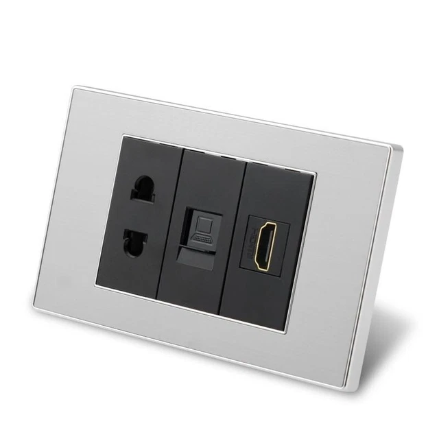 HDMI POWER SOCKET USB RJ45 2 Pin Triple Wall Stainless Steel Multiple ...