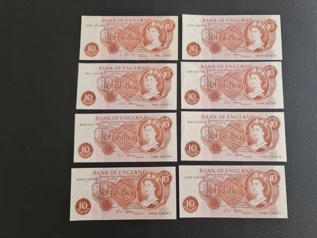 TEN SHILLING NOTES x8 Bank Of England 1960's Hollom/Fforde VF £30.00 ...