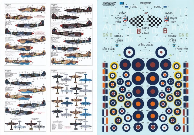 XTRADECAL 1/72 P-40 Tomahawk Kittyhawk Hurricane Spitfire Mustang(RAF ...