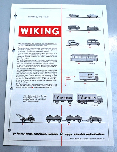 WIKING: WIKING-VERKEHRS-MODELLE BILD-PREISLISTE Prospekt Katalog 1983/ ...