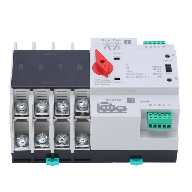 (100A)AUTOMATIC TRANSFER SWITCH Rail Mounting AC230V Coil Dual Power ...