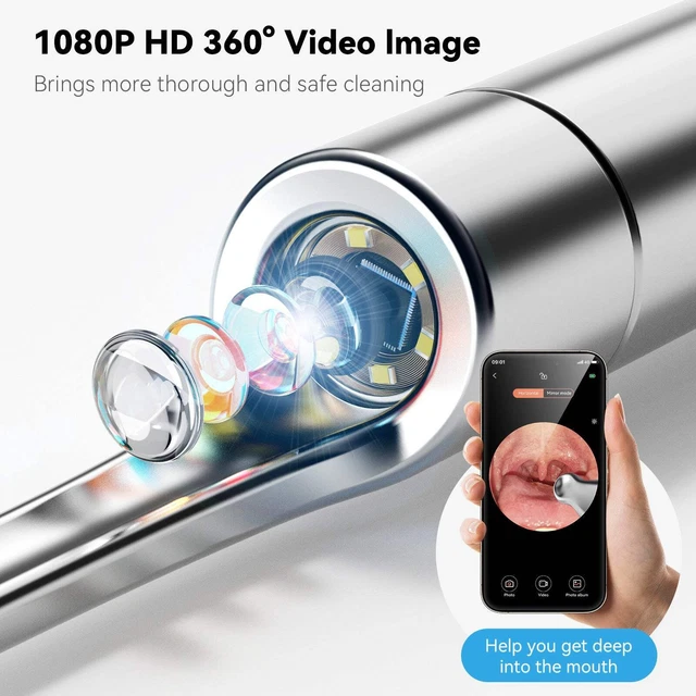 BLACK WIRELESS VISUAL Ear Wax & Tonsil Stone Remover with HD Endoscope ...