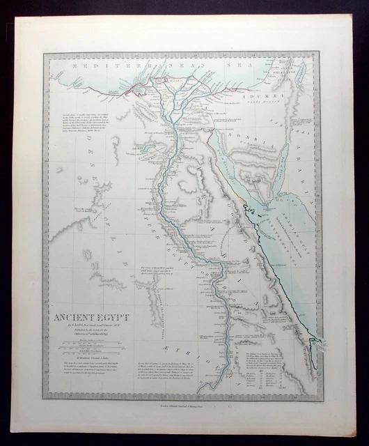 ANCIENT EGYPT, COURSE OF THE NILE, original antique map, SDUK c.1858 ...