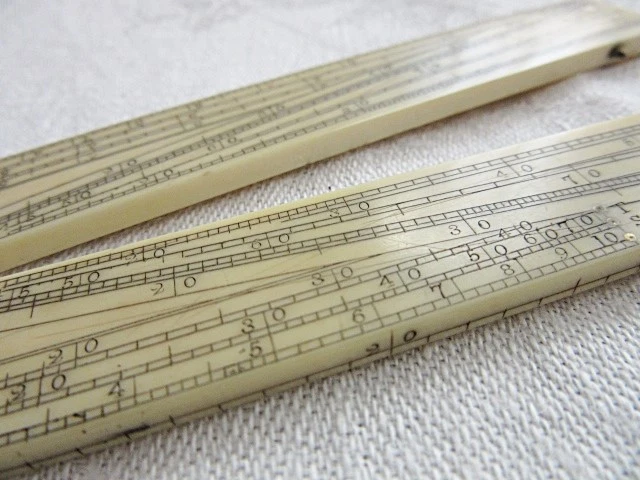 ANTIQUE BONE & Brass Folding Sector Ruler Scale Rule - Nicely Marked £ ...