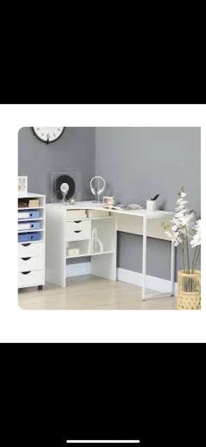 HOMCOM COMPUTER DESK Table Workstation L Shape File Cabinet White Home ...