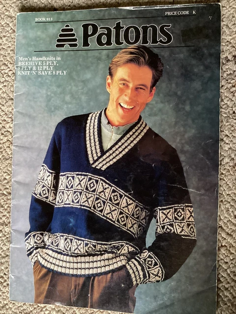 VINTAGE PATONS MEN’S Knitting Pattern Book 913 Handknits in 5, 8 & 12 ...