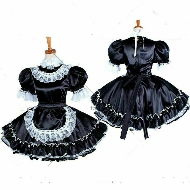 SISSY MAID SATIN Pink Dress Lockable Uniform Cosplay Costume Tailor ...