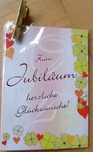 MINIKARTE MINI_KARTE KLAMMERKARTE Klappkarte Zum Jubiläum herzliche ...