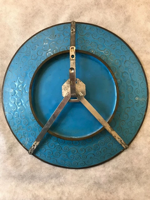 ANCIENNE ASSIETTE CLOISONNE Bronze Email Decor Grues Et Fleurs Xix Eme ...