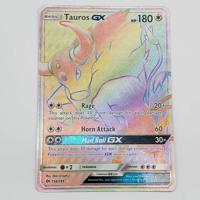 POKÉMON TCG: SUN & Moon - Tauros GX (156/149) Full Art Holo Rainbow ...
