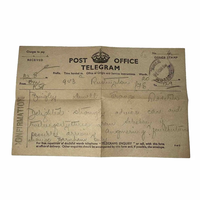 VINTAGE POST OFFICE TELEGRAMS 1936 Worcester Ink Stamped Confirmation ...