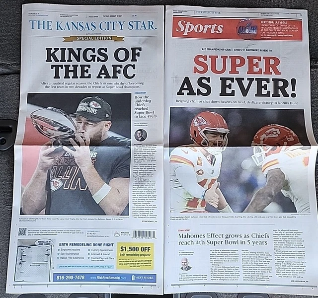 KANSAS CITY STAR Newspaper 01-30-24 Chiefs KINGS OF THE AFC £12.30 ...
