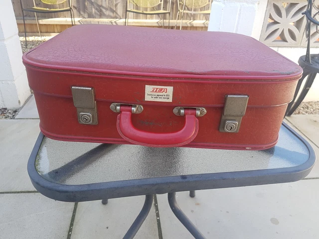 VINTAGE BEA AIRLINE Approved Red Vinyl Hard Case Suitcase Travel ...