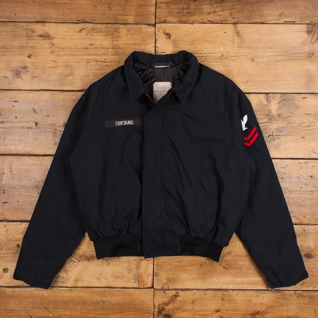 VINTAGE MILITARY JACKET L 80s US Navy Utility Blue Zip £44.99 - PicClick UK