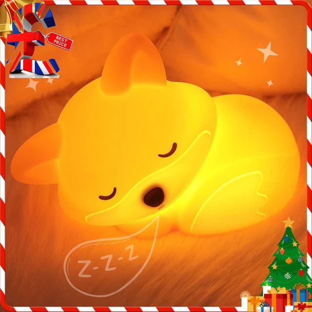 FOX NIGHT LIGHT for Kids, Cute Silicone Lamp with Rechargeable Dimmable ...