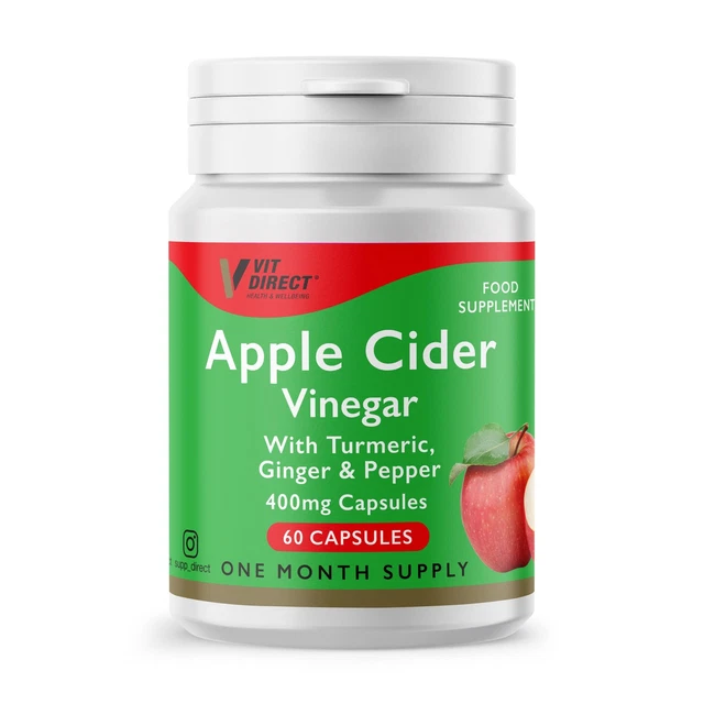 APPLE CIDER VINEGAR Capsules 60 Capsules 400mg with Turmeric Ginger ...