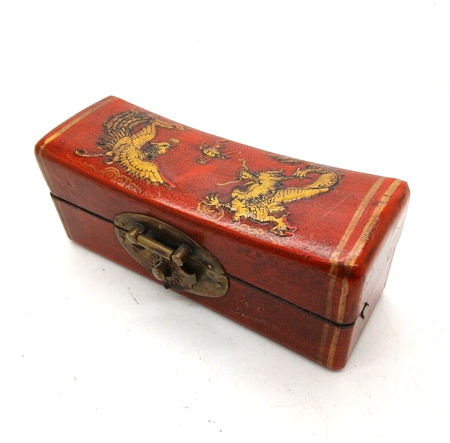 VINTAGE RED CHINESE Painted Dragon Phoenix Pillow Scroll / Opium Box $9 ...