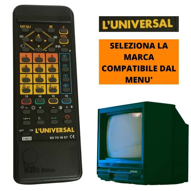 TELECOMANDO VINTAGE UNIVERSALE x TV Televisori Retro vecchi CRT a Tubo ...