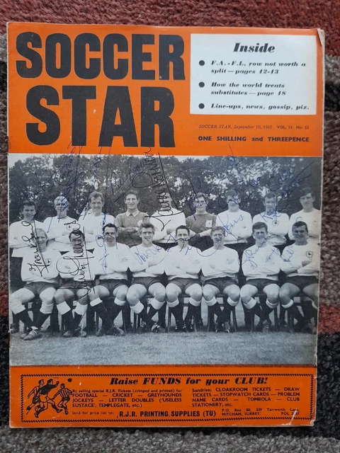 TOTTENHAM HOTSPUR SIGNED 1965 soccer star magazine on front cover £59. ...