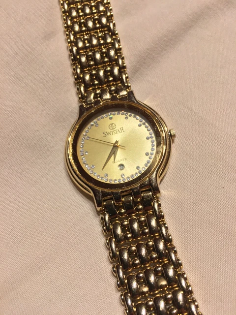 VINTAGE SWISTAR 18K Gold Electroplated Swiss Quartz Luxury Wrist Watch ...