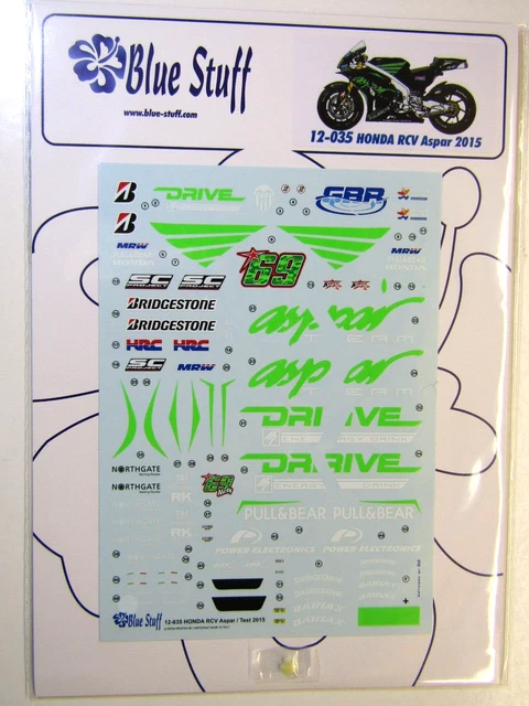 BLUE STUFF DECAL Sheet 1:12 Scale Honda RC213V Aspar 2015 Hayden suit ...