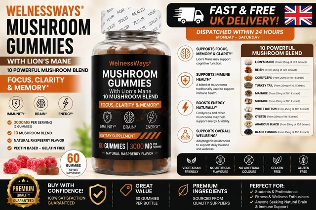 MUSHROOM GUMMIES 3000MG Lion’s Mane 10 Mushroom Blend Focus Memory ...