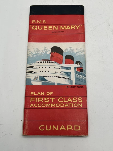 CUNARD LINE PLAN Rms Queen Mary First Class Accommodation Booklet Fold ...