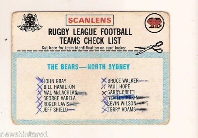 1977 SCANLENS RUGBY League Checklist - North Sydney Bears EUR 6,71 ...