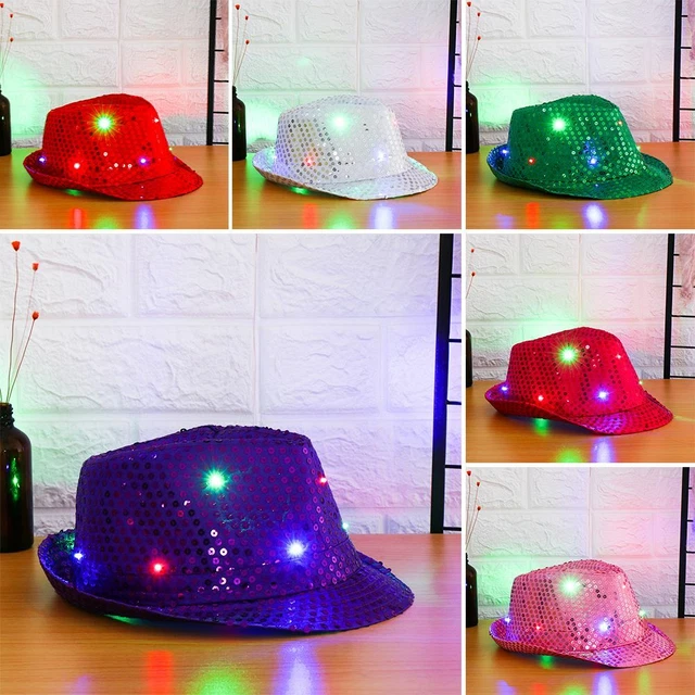 DANCE PARTY FLASHING Light Up Led Fedora Trilby Jazz Hat Panama Cap ...