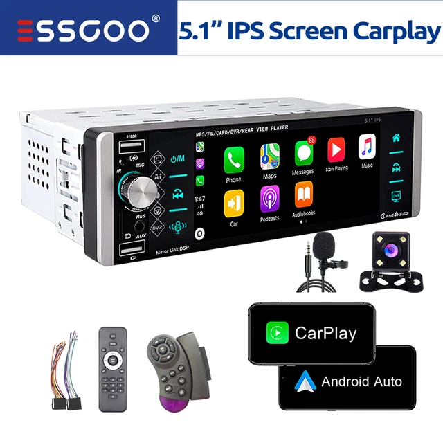 ESSGOO 1 DIN 5" Autoradio Carplay Android Auto AUX USB IPS Bluetooth + Caméra MIC EUR 74,61 ...