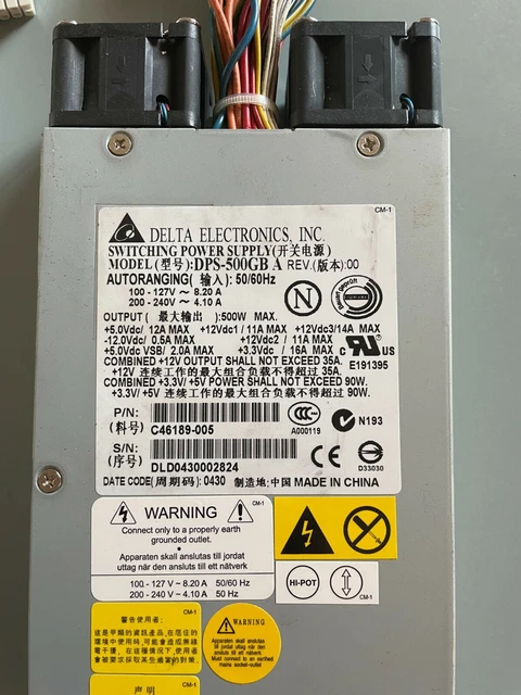 DELTA 500W SERVER Power Supply DPS-500GB A REV: 00 PSU $19.99 - PicClick AU