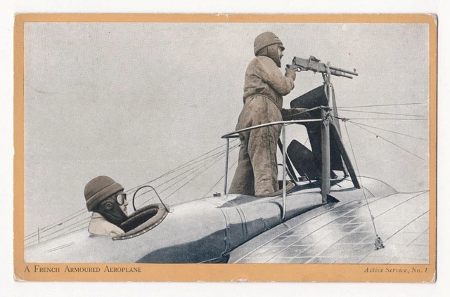 WW1, FRENCH ARMOURED AEROPLANE - PILOT & Standing MACHINE GUNNER ...