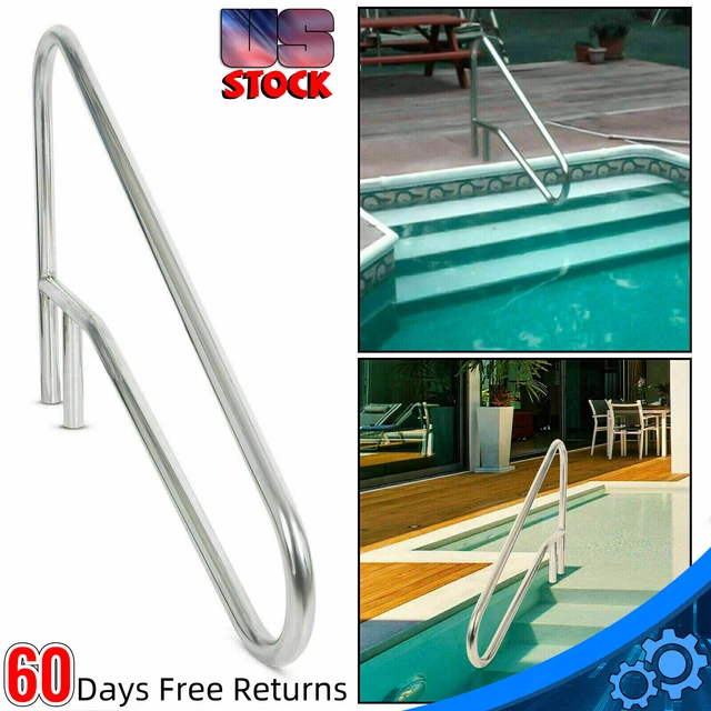 POOL HANDRAIL CROSS Braced Deck Mounted Step Stair Rail Stainless steel ...