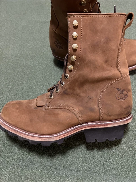 GEORGIA BOOTS PLAIN Toe Leather Lace-Up 8” Logger Roper Boots Mens US ...